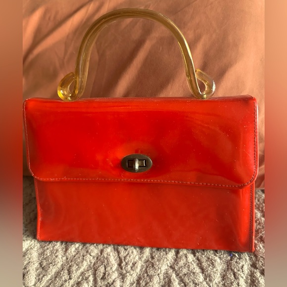 Bags | Vintage 195s Red Patent Purse With Lucite Handle | Poshmark